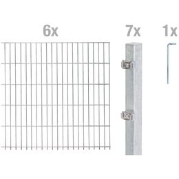 Doppelstabmattenzaun Alberts "Grundset", silber (silberfarben), H:140cm, Stahl, Zaunelemente, H&ouml;he: 80-200 cm, Gesamtl&auml;nge: 4-30 m, zum Einbetonieren