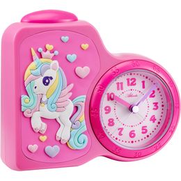Kinderwecker Atlanta, rosa (rosa, pink), Wecker, Kinder, ideal f&uuml;r Reisen, Geschenkidee, Beleuchtung, Herz, Einhorn, analog