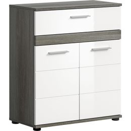 Midischrank Welltime "LUCCA, H&ouml;he 79 cm, 2 T&uuml;ren, 1 Schubkasten, 1 Einlegeboden", wei&szlig; (rauchsilber nachbildung, wei&szlig; hochglanz tiefzieh), B:70cm H:79cm T:31cm, FSC-zertifizierter Holzwerkstoff, Schr&auml;nke, Midischrank, Badschrank, Bad-M&ouml;bel, Badezimmer