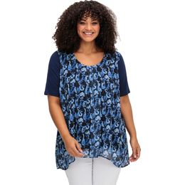 sheego Damen Blusenshirt in Lagenoptik marine-gemustert Gr&ouml;&szlig;e 40