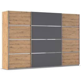 Kleiderschrank Rauch "Schwebet&uuml;renschrank Garderobe Schrank TOP ANGEBOT Avola", grau (eiche artisan, graumetallic, leisten chrom), B:315cm H:229cm T:62cm, Holzwerkstoff, Schr&auml;nke, Kleiderschrank, mit eleganten Zierleisten in Chrom, Schwarz oder Wei&szlig; MADE IN GERMANY
