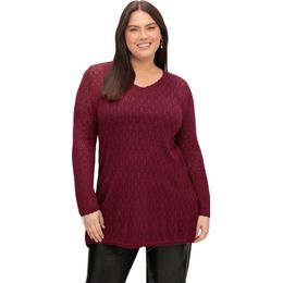 sheego Damen Ajourpullover in leichter A-Linie weinrot Gr&ouml;&szlig;e 44/46
