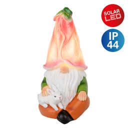 N&auml;ve LED Solarleuchte N&Auml;VE "Zwerg G&uuml;nter", bunt, B:12,5cm H:21,5cm L:10,7cm, Leuchten, bunter Zwerg sitzend mit kleinem Hase, Druckschalter, LED warmwei&szlig;