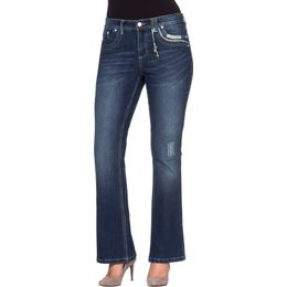 sheego by Joe Browns Damen Bootcut-Jeans im Used-Look dark blue denim Gr&ouml;&szlig;e 56