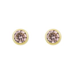 Paar Ohrstecker Amor "2013592", bunt (gelbgoldfarben, pink, pink), Ohrringe, Damen, 4mm, Gelbgold 375, mit Zirkonia (synth.)