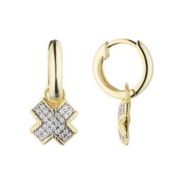 Paar Creolen Jobo "Ohrringe gekreuzt 21 mm mit 56 Zirkonia", vergoldet, wei&szlig;, Ohrringe, Damen, Silber 925 (Sterlingsilber), 925 Silber rhodiniert oder vergoldet