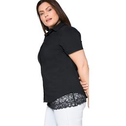 sheego Damen Stretchbluse mit kurzem Arm, leicht tailliert schwarz Gr&ouml;&szlig;e 48