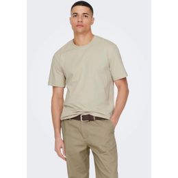 Only & Sons Rundhalsshirt ONLY & SONS "ONSMAX LIFE REG SS STITCH TEE", Herren, Gr. L, beige (pelican), Single Jersey, Obermaterial: 100% Baumwolle, unifarben, regular fit normal, Rundhals, Shirts Rundhalsshirt, Baumwolle, normal geschnitten