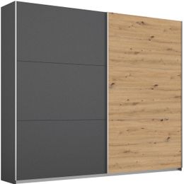 Schwebet&uuml;renschrank Rauch "AURELIO Kleiderschrank Garderobe", grau (graumetallic, eiche artisan), B:218cm H:210cm T:59cm, Holzwerkstoff, Schr&auml;nke, Schwebet&uuml;renschrank, 3 verschiedene Ausstattungsvarianten Griffe aus Metall MADE IN GERMANY