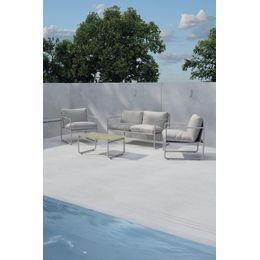 Gartenlounge-Set VENTURE HOME "Thassos, gro&szlig;z&uuml;giges Outdoor-Set f&uuml;r hohen Sitzkomfort", grau, grau, grau, B:128cm H:72cm T:90cm, Glas, Polyester, Stahl, Sitzm&ouml;bel-Sets, Loungem&ouml;bel mit Stoffbezug, angenehm, weich