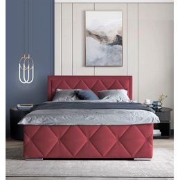 Boxbett Home Affaire "Alfie, inkl. Bettkasten&Topper", rot (weinrot), L:211cm, Holzwerkstoff, Spanplatte, Komplettbetten, Wahlweise mit Knopfsteppung oder Strasssteinen, H2, H3 und H4 w&auml;hlbar