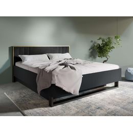 Bett Home Affaire "BELLOT Polsterbett mit Stauraum, ohne Matratze, B/T/H: 189/211/97 cm", schwarz (schwarzer graphit, schwarz, schwarz), B:189cm H:97,3cm L:210,6cm, 100% Polyester, Betten, Bett, mit einem gepolsterten, schwarzen Kopfteil und einem goldenen Rand