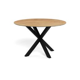 Esstisch ACTONA GROUP "Glas Esstisch Heaven, Runder Esstisch, belastbar bis 100 kg", wildeiche, matt schwarz, wildeiche, B:119cm H:75,5cm T:119cm, Tische, Esstisch, Tischplatte aus rauer Keramik, stahl gestell, Rund, 119x75,5