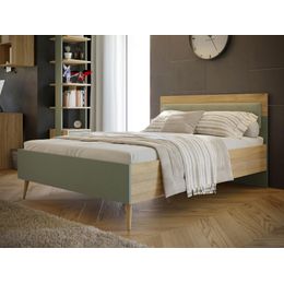 Jugendbett FORTE "Kinderbett, Belastbar bis 250KG", gr&uuml;n (mauvella eiche, salbei, mauvella eiche, salbei, mauvella eiche, salbei), B:147,4cm H:99,5cm L:206,8cm, Betten, Jugendbett, mit gepolstertem Kopfteil