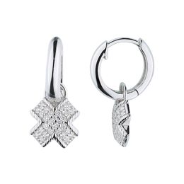 Paar Creolen Jobo "Ohrringe gekreuzt 21 mm mit 56 Zirkonia", silber 925, wei&szlig;, Ohrringe, Damen, Silber 925 (Sterlingsilber), 925 Silber rhodiniert oder vergoldet