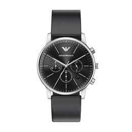 Chronograph Emporio Armani, schwarz, silberfarben, Armbanduhren, Herren, Chronograph, Quarzuhr, Armbanduhr, Herrenuhr, Lederarmband, analog, Tag