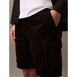 Cargoshorts Calvin Klein Jeans "9" COTTON PULL ON CARGO SHORT", Herren, Gr. M, N-Gr, schwarz, Web, Obermaterial: 97% Baumwolle, 3% Elasthan, unifarben, straight fit kurz, Hosen, Mit G&uuml;rtelschlaufen