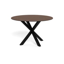 Esstisch ACTONA GROUP "Glas Esstisch Heaven, Runder Esstisch, belastbar bis 100 kg", rotbraun lem, matt schwarz, braun, B:119cm H:75,5cm T:119cm, Tische, Esstisch, Tischplatte aus rauer Keramik, schwarz gestell, Rund, 119x75,5