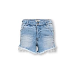 Jeansshorts KIDS Only "KOGROBYN REG LACE SHORTS DNM QYT", M&auml;dchen, Gr. 128, N-Gr, light blau denim detail:lace, Denim/Jeans, Obermaterial: 100% Baumwolle, leichte Abriebeffekte, unifarben, bequem kurz, Jeans Jeansshorts, mit kleinem Spitzendetails am Bein