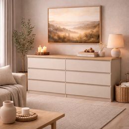 Kommode Inosign "Naia, 6 Schubladen im skandinavischen Design, Breite 158 cm", kaschmir, B:153,8cm H:70,1cm T:50cm, Holzwerkstoff, Sideboards, Kommode, Viel Stauraum mit griffloser Front, in mehreren Farben