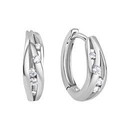 Paar Creolen Firetti "Schmuck Geschenk Silber 925 Ohrschmuck Ohrringe", silberfarben, kristallwei&szlig;, kristallwei&szlig;, Ohrringe, Damen, 14mm, Silber 925 (Sterlingsilber), mit Zirkonia (synth.)