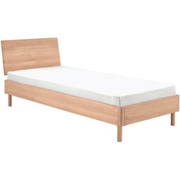 Einzelbett Home Affaire "Forrest, mit oder ohne Polsterkopfteil, in modernem Design", beige (eiche natur ge&ouml;lt), Liegefl&auml;che L&auml;nge B: 220cm x 90cm, Betten, wahlweise in Buche oder Eiche massiv, Lieferung ohne Matratze