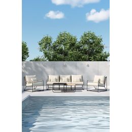 Gartenlounge-Set VENTURE HOME "Palazzo, gro&szlig;z&uuml;giges Outdoor-Set f&uuml;r hohen Sitzkomfort", beige, beige, schwarz, B:210cm H:74cm T:84cm, Polyester, Stahl, Sitzm&ouml;bel-Sets, Loungem&ouml;bel mit Stoffbezug, angenehm, weich