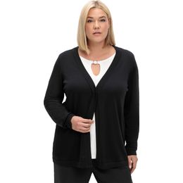 sheego Damen Feinstrickjacke mit 1-Knopf-Verschluss schwarz Gr&ouml;&szlig;e 52/54
