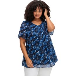sheego Damen Tunika aus Chiffon, im Lagenlook marine-gemustert Gr&ouml;&szlig;e 48/50