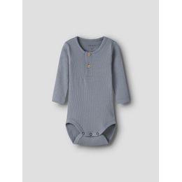 Langarmbody name it "NBMKAB LS BODY NOOS", Jungen, Gr. 62, N-Gr, blau (tradewinds), Feinripp, Obermaterial: 57% Baumwolle, 38% Modal, 5% Elasthan, unifarben, regular fit, Rundhals, Bodys