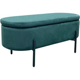Sitzbank ByLiving "NOVA", gr&uuml;n (dunkelgr&uuml;n, schwarz), B:95cm H:42cm T:38cm, Stahl, Stoff, Sitzb&auml;nke, Sitzbank, Samt, mit Stauraum/Truhe, Innenma&szlig; Truhe 26,5 x 83cm, H&ouml;he: 19 cm
