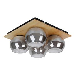 N&auml;ve N&Auml;VE Deckenleuchte "Texas", natur, 4, H: 15cm, 1 Stk., Leuchten, Glasschirme smokey, naturfarbenes Holzdetail, 4x E27, quadratisch, Deckenleuchte