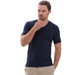 V-Shirt Mey "Hybrid", Herren, Gr. L, blau (yacht blau), Jersey, Obermaterial: 57% Baumwolle, 38% Polyester, 5% Elasthan, k&ouml;rpernah h&uuml;ftlang, V-Ausschnitt, Shirts, Geruchshemmend, Atmungsaktiv, Anti-Schwei&szlig;fleck