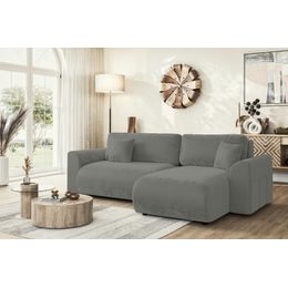 Ecksofa Home Affaire "VasbySuyal Schlafsofa 235cm L-Form mit Recamiere beidseitig montierbar", grau (hellgrau), B:235cm H:80cm T:138cm, 100% Polyester, Sofas, Ecksofa, Designsofa mit Bettfunktion und Bettkasten, Ma&szlig;e B/T/H: 235/138/80 cm