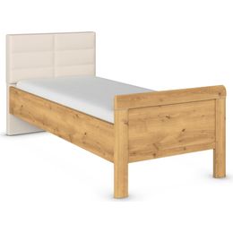 Bett Rauch "Bett Einzelbett Stollenbett EVELYN", braun (asteiche), B:99cm H:100cm L:214cm, Betten, Bett, in Komforth&ouml;he mit Polsterkopfteil in elegantem Stil MADE IN GERMANY