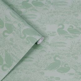 Vliestapete Laura Ashley "Swans", gr&uuml;n, B:0,52m L:10m, Vlies, Tapeten, 10mx52cm