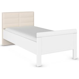 Bett Rauch "Bett Einzelbett Stollenbett EVELYN", wei&szlig; (alpinwei&szlig;), B:109cm H:100cm L:214cm, Betten, Bett, in Komforth&ouml;he mit Polsterkopfteil in elegantem Stil MADE IN GERMANY