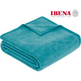 Wohndecke Ibena "Luxus", blau (hellt&uuml;rkis), B:150cm L:200cm, Baumwolle, Kunstfaser, Wohndecken, Wohndecke, verschiedene Gr&ouml;&szlig;en, uni, Kuscheldecke, Premium, made in Europe