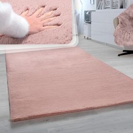Fellteppich Paco Home "Rabbit 780", pink, B:140cm H:26mm L:200cm, Polyester, Teppiche, Fellteppich, Kunstfell, Kaninchenfell-Haptik, ein echter Kuschelteppich, Uni-Farben