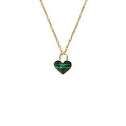 Kette mit Anh&auml;nger Fossil "Schmuck Geschenk Edelstahl JEWELRY Herz", gold (gelbgoldfarben, gr&uuml;n), Halsketten, Damen, Edelstahl, L: 46 B: 1mm, mit Malachit, B:1mm