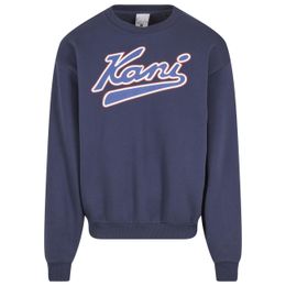Rundhalspullover Karl Kani "Karl Kani Varsity Print Os Crewneck", Herren, Gr. L, blau, 80% Baumwolle, 20% Polyester, mehrfarbig, oversize, Rundhals, Pullover Rundhalspullover