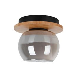 N&auml;ve N&Auml;VE Deckenleuchte "Texas", natur, 1, &Oslash; 15cm H: 15cm, 1 Stk., Leuchten, Glasschirm smokey, naturfarbenes Holzdetail, E27 exkl., Deckenleuchte