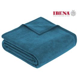 Wohndecke Ibena "Luxus", blau (petrol), B:220cm L:240cm, Baumwolle, Kunstfaser, Wohndecken, Wohndecke, verschiedene Gr&ouml;&szlig;en, uni, Kuscheldecke, Premium, made in Europe