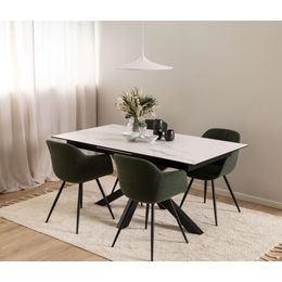 Esstisch ACTONA GROUP "Heaven, Rechteckig Tischplatte aus rauer Keramik, Kreuzfu&szlig;, ausziehbar", schwarz (schwarz, wei&szlig;), B:210cm H:76cm T:90cm, Tische, Esstisch, Kratzfest, wasserabweisend, Sitzplatz f&uuml;r 4-8 Personen, B: 168/210 cm