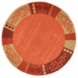 Wollteppich Theko "Ambadi", orange (terrakotta), H:14mm &Oslash;:190cm, Schurwolle, Teppiche, reine Schurwolle, handgetuftet, mit Bord&uuml;re, modern
