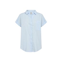 Kurzarmbluse soyaconcept "SC-DORA 1", Damen, Gr. L, skyway, Web, Obermaterial: 100% Baumwolle, unifarben, normal, V-Ausschnitt, Blusen, Baumwolle