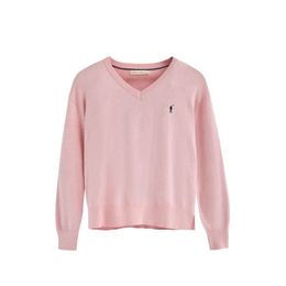 Pullover rosa meliert aus Wollgemisch mit V-Ausschnitt mit gesticktem Rigby Go-Logo