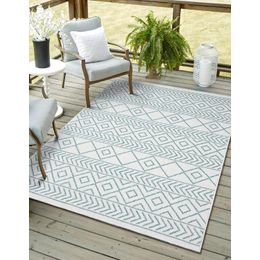 Teppich "Liva, LAGERR&Auml;UMUNG", blau (cream,t&uuml;rkis), B:160cm H:8mm L:230cm, Polypropylen, MyFlair M&Ouml;BEL & ACCESSOIRES, Teppiche, Teppich, Wendeteppich, Rauten Motiv, Outdoor geeignet, Balkon, Terrasse