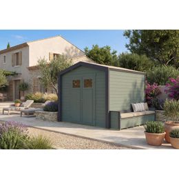 Gartenhaus Weka "Killarney", gr&uuml;ngrau, anthrazit, ohne Fu&szlig;boden, ohne Dacheindeckung, Massivholz, Gartenh&auml;user, Gartenhaus, Doppelt&uuml;r, 1/4 verglast, inkl. Sitztruhe