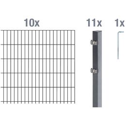 Doppelstabmattenzaun Alberts "Grundset", grau (anthrazit), H:100cm, Stahl, Zaunelemente, H&ouml;he: 80-200 cm, Gesamtl&auml;nge: 4-30 m, zum Einbetonieren